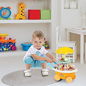 ToyVelt Ice Cream Toy Cart Play Set for Kids - 39-Piece Pretend Play Food - Educational Ice-Cream Trolley Truck with with Music & Lighting - Great Gift for Girls and Boys Ages 2,3 and up