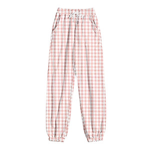 Lastesso Prime Try Before You Buy Women Clothing Womens Plaid Print Sweatpants Casual Elastic Waistband Running Sweatpant with PocketsLounge Workout Jogging Pants Light Blue Sweatpants Pink 2X