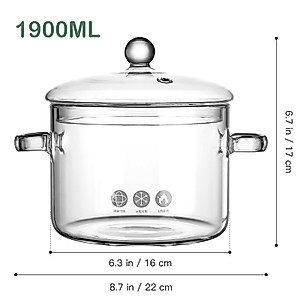 Angoily 64Oz(1.9L) Clear Glass Saucepan with Cover, Glass Cooking Pot with Lid, Simmer Pot, Simmer Pot, Glass Stovetop Pot for Soup, Pasta Noodle, Tea, Milk, Baby Food
