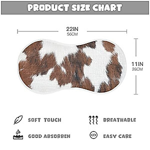 WELLDAY Muslin Baby Burp Cloths Set of 1, Soft Absorbent White Brown Print Cow Muslin Washcloths, Bibs, Face Towel for Newborn Boys Girls, 22 x 11 Inch