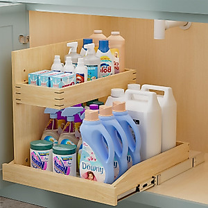 LOVMOR Soft Close Under Sink Organizer 22½” W x 21” D, Pull Out Cabinet Organizer with U Bracket, 2 Tier Slide Out Shelf for Kitchen Bathroom Sink(Left)