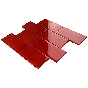 Ruby Red 3x6 Red Glass Wall Tile Mosaic Backsplash for Bathroom, Kitchen, Accent Decor, Fireplace (No Peel and Stick Tile) (Price per Square feet, 8 Pieces)