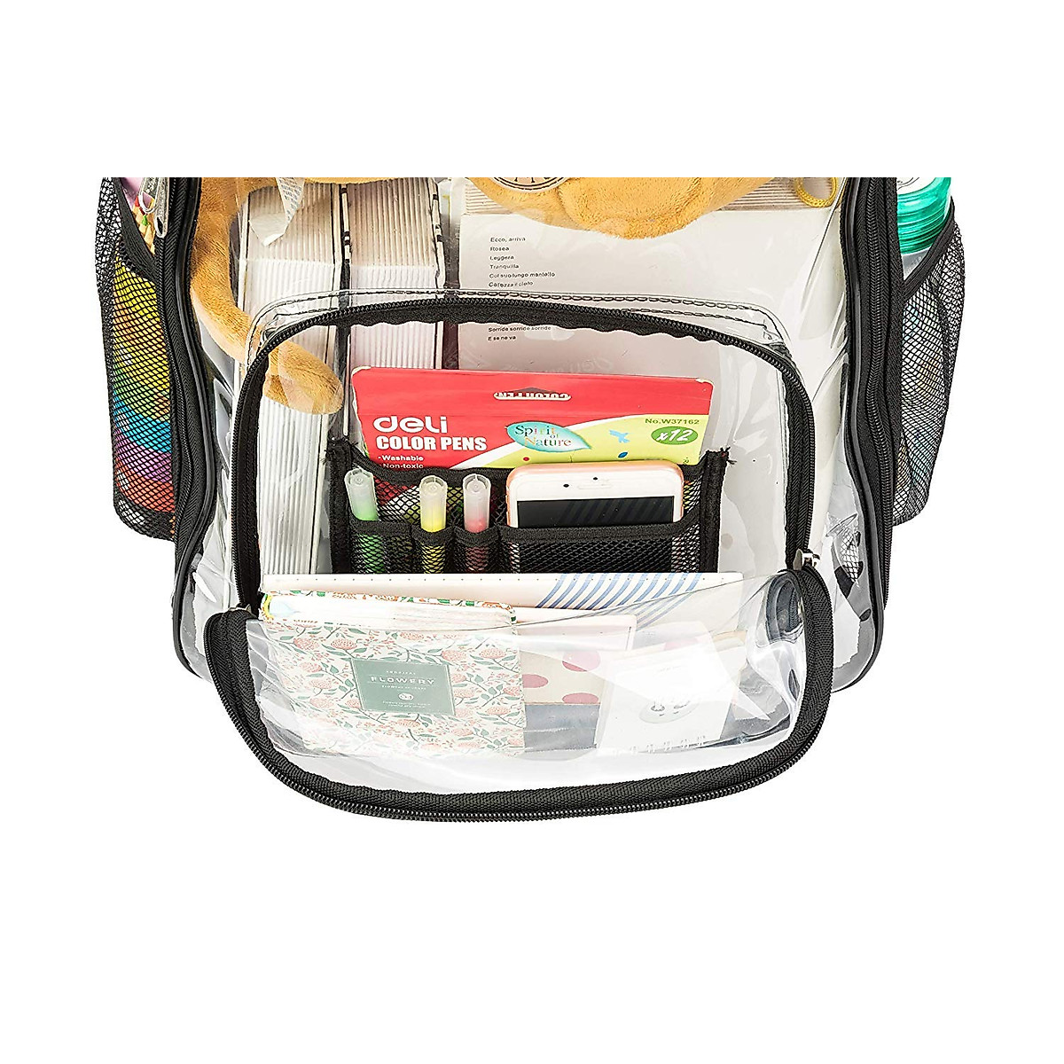 NiceAndGreat Rolling Clear Backpack Heavy Duty Bookbag Quality See Through Workbag Travel Daypack Transparent School Book Bags with Wheels Black