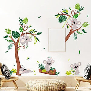 wondever Koala and Tree Branch Wall Stickers Animal Tropical Palm Tree Peel and Stick Wall Art Decals for Kids Baby Nursery Bedroom