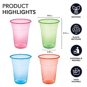Party Essentials Soft Plastic 12-Ounce Party Cups/Tumblers, 40-Count, Assorted Neon