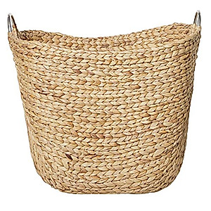 Deco 79 Seagrass Handmade Large Woven Storage Basket with Ring Metal Handles, 21" x 17" x 19", Brown