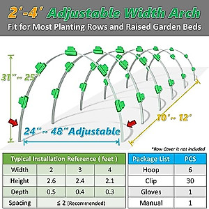 LANEVAN Greenhouse Hoops for 2-4ft Wide Raised Beds, 6.56ft Long Super Bendable Fiberglass Garden Hoops, Weather Resistant Grow Tunnel Support Hoops Frame for Plant Row Cover, 6 Pcs