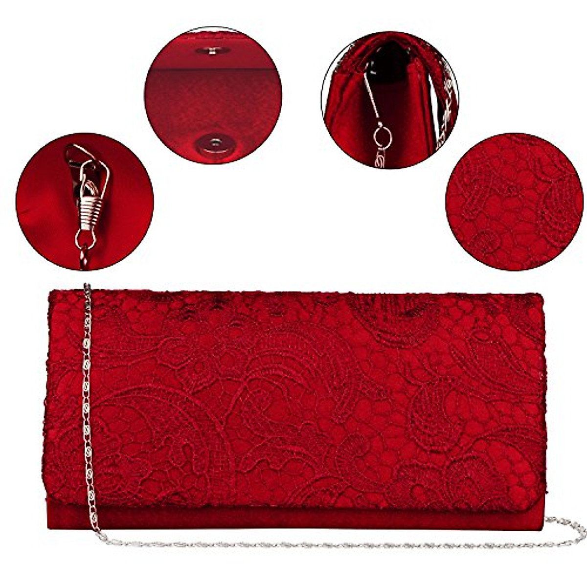 BAGLAMOR Clutch Purses for Women Wedding Red Lace Floral Handbag Evening Bag