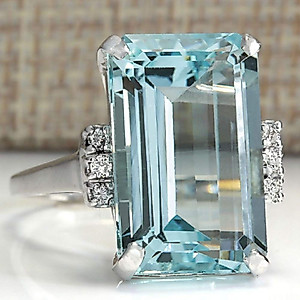 LVSHI Vintage Women 925 Silver Aquamarine Gemstone Ring CZ Cubic Zirconia Ring Wedding Jewelry Gift Size 6-11 (Size 11)