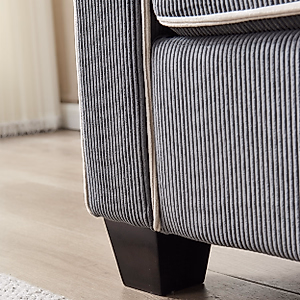 FIQHOME Loveseat Storage,Corduroy Couch Comfort Modern Upholstered Sofa Metal Frame and Solid Wood Legs for Living Room and Bedroom,Light, Dark Grey