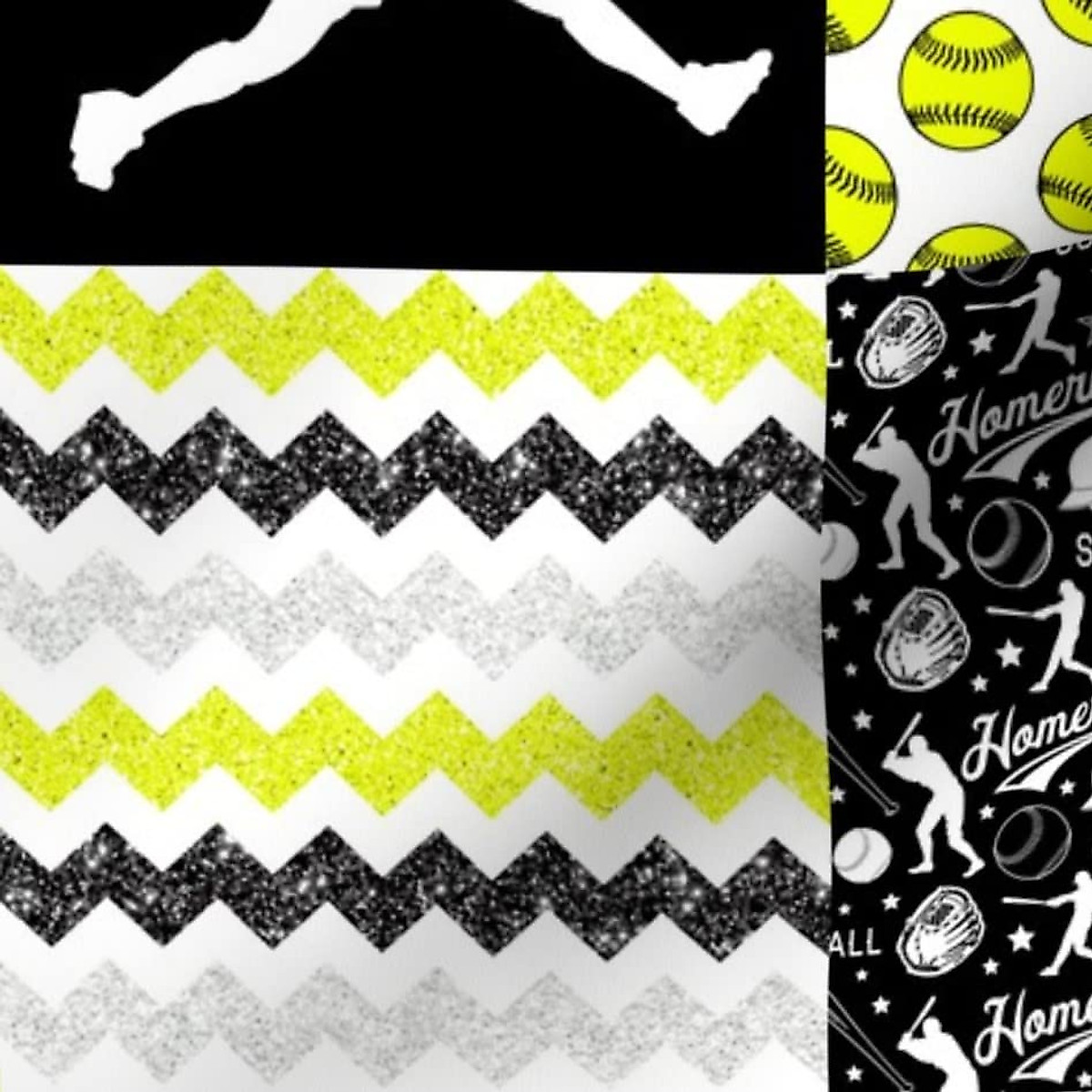 Spoonflower Fabric - Softball Baseball Neon Yellow Black Womens Sports Girls Chevron Printed on Petal Signature Cotton Fabric by The Yard - Sewing Quilting Apparel Crafts Decor