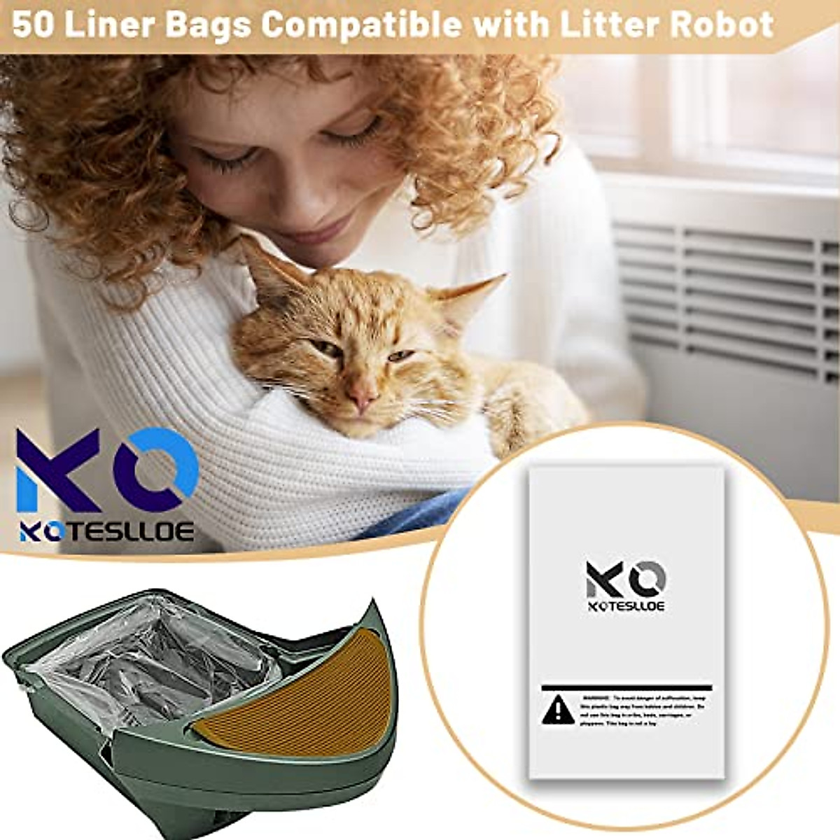 50 Pack Liner Bags for Litter Box Automated, Waste Drawer Liners Compatible with Litter Box Robot, 9-11 Gallons Jumbo Liners for Cat Litter Box