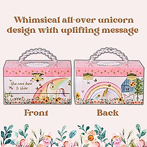 Emme Treasures Musical Jewelry Box - Personalizable Unicorn Kids Jewelry Box for Girls with Glitter Alphabet Stickers - Whimsical Girls Jewelry Box - Giftable Kids Music Box