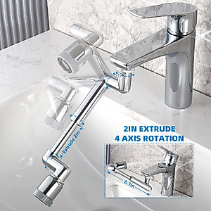 1440° Rotating Faucet Extender(Updated from 1080°), 3-funciton Faucet Aerator, Faucet Attachment with Female/Male Thread for Bathroom or Kitchen, Plastic Faucet Nozzle,Robotic Arm Sink Aerator Chrome