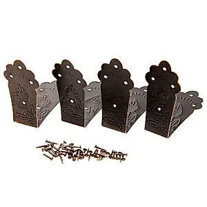 dophee 4Pcs Antique L Shaped Corner Guards, Embossing Decorative Edge Corner Bracket Corner Protectors Guard Cover with Mounting Screws for Chest Case Wooden Box - 2.17"x2.17"x0.98"