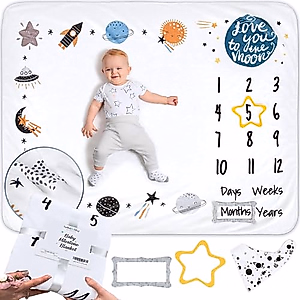 Luka & Lily Baby Milestone Blanket - Ultra Soft Fleece Monthly Milestone Blanket for Baby Girl and Boy - Perfect for Baby's First Year Growth Chart - Monthly Baby Milestone - Outer Space - 60"x40"