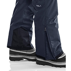 TSLA Men's Winter Snow Bibs, Waterproof Insulated Snowboard Overalls, Ripstop Windproof Ski Pants, Winter Ski Snow Overall Charcoal Blue, Large