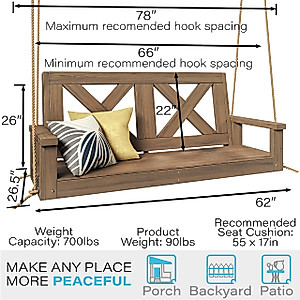 Porchgate Amish Heavy Duty 700 Lb Farmhouse Porch Swing W/Ropes (5 Foot, Warm Walnut Stain)