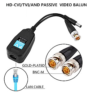 Passive Video Balun 4 Pairs RJ45 Transceiver Transmitter HD-CVI/TVI/AHD/CVBS with DC Built-in Transient Suppression Protection for 720P/960P/1080P/5MP CCTV Security DVR Surveillance Camera System