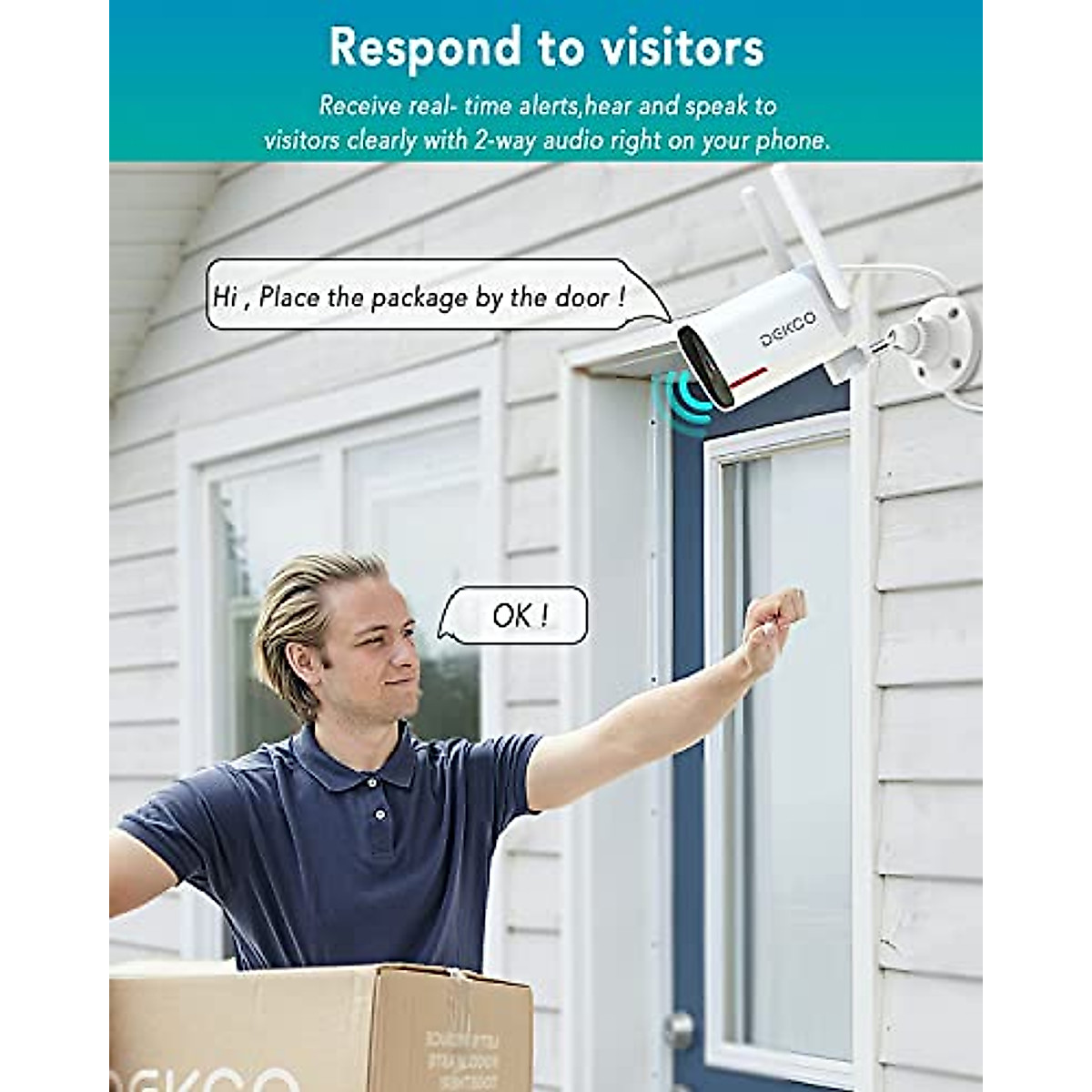 DEKCO Home Security Cameras 2K Pan Rotating 180° Wired Outdoor Security Cameras with Night Vision, Two-Way Audio, 2.4G WiFi, IP65, Motion Detection Alarm (4Pack)