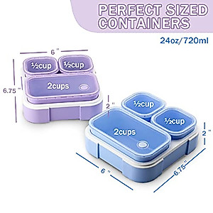 Puraville Detachable Bento Lunch Box for Baby, Kids and Adults, 720ml Ideal Portion Sizes, BPA-Free, Leak Proof Lunch Box, Snack Containers, Microwavable Dishwasher Safe - Lilac