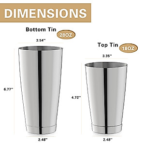 WOTOR Boston Cocktail Shaker Set, 18 oz & 28 oz Stainless Steel Weighted Shaker Tins, Metal Martini Shaker Drink Mixer for Bartending, professional Bar Tools for Bartender （Sliver）