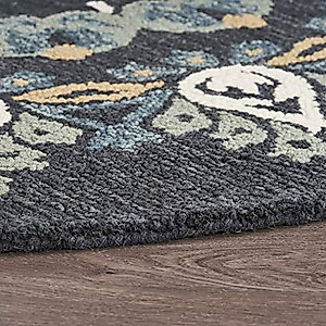 LR Home Charcoal Paradise Area Rug, 4' Round, Dark Blue