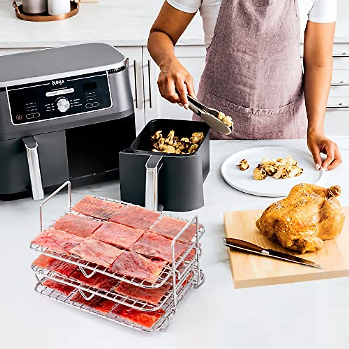 Air Fryer Rack for Ninja Foodi Dual XL Air Fryer, CODOGOY Multi-Layer Air Fryer Accessories Dehydrator Rack Compatible with Ninja Double Air Fryer Ninja Foodi DZ401 Ninja Dual Zone XL Air Fryer