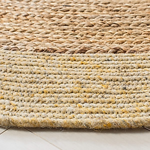 SAFAVIEH Braided Collection 3' Round Gold / Natural BRD910W Handmade Country Cottage Reversible Jute Area Rug