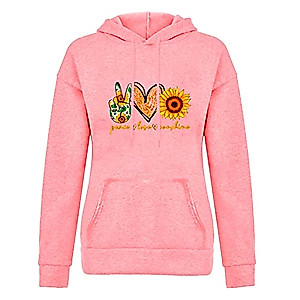 Winnerlion Hooded Sweatshirt for Women Casual Sunflower Printed Hoodies Long-Sleeved Sweatshirt Drawstring Pullover Tops (Pink, S)
