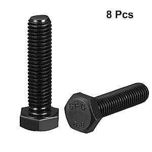 uxcell M10x45mm Hex Head Screw Bolts Fastener Grade 8.8 Carbon Steel Black 8pcs