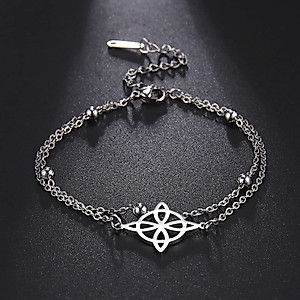 Witches Knot Bracelet For Women Stainless Steel Celtic Knot Wiccan Symbol Layered Bracelet Unique Charm Adjustable Double Layer Bracelet Jewelry Gifts (silver 1, Stainless Steel)