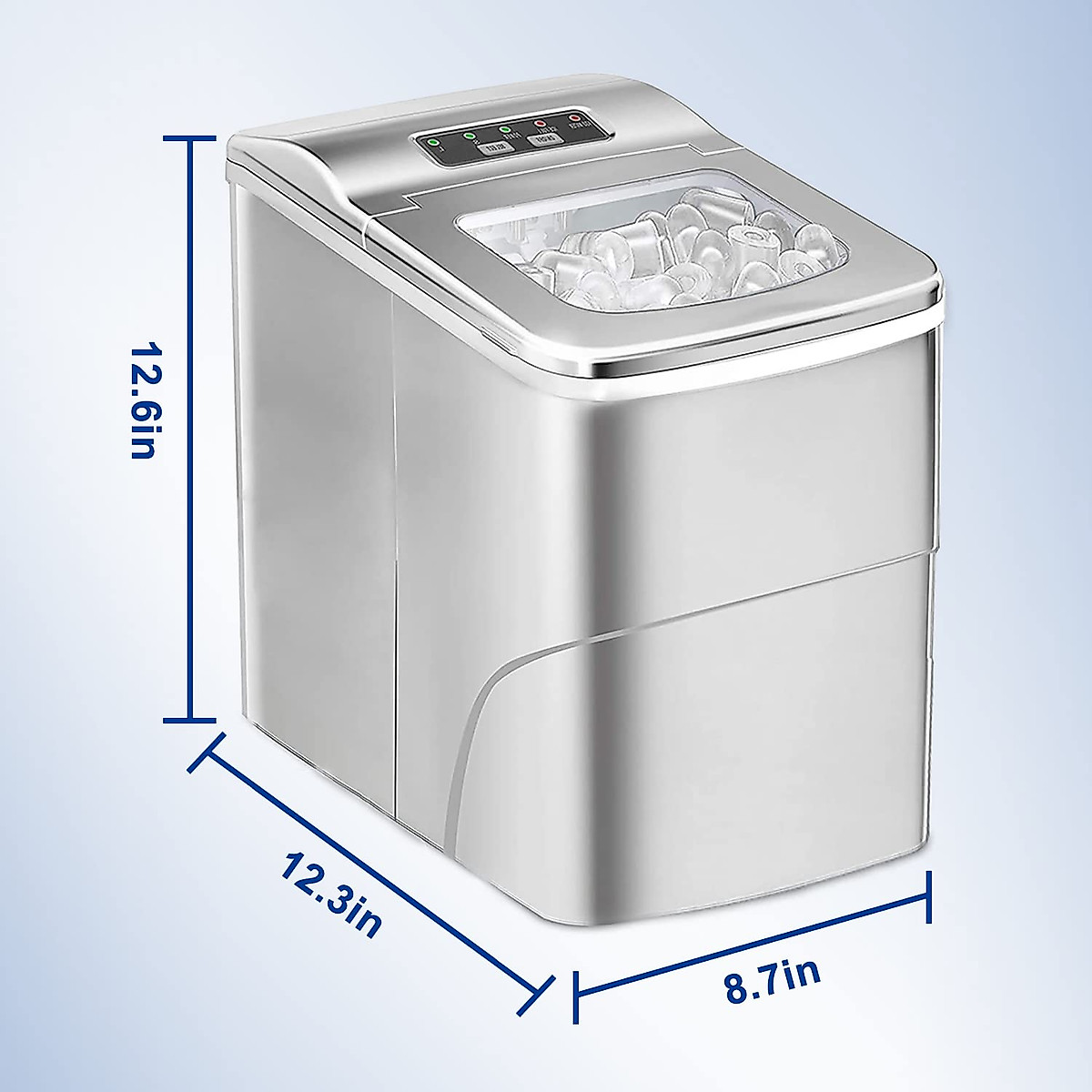 Smad Countertop Ice Maker Machine, Chewable Bullet Ice Chip Maker with Ice Scoop & Basket, 26 Lbs/Day, Silver