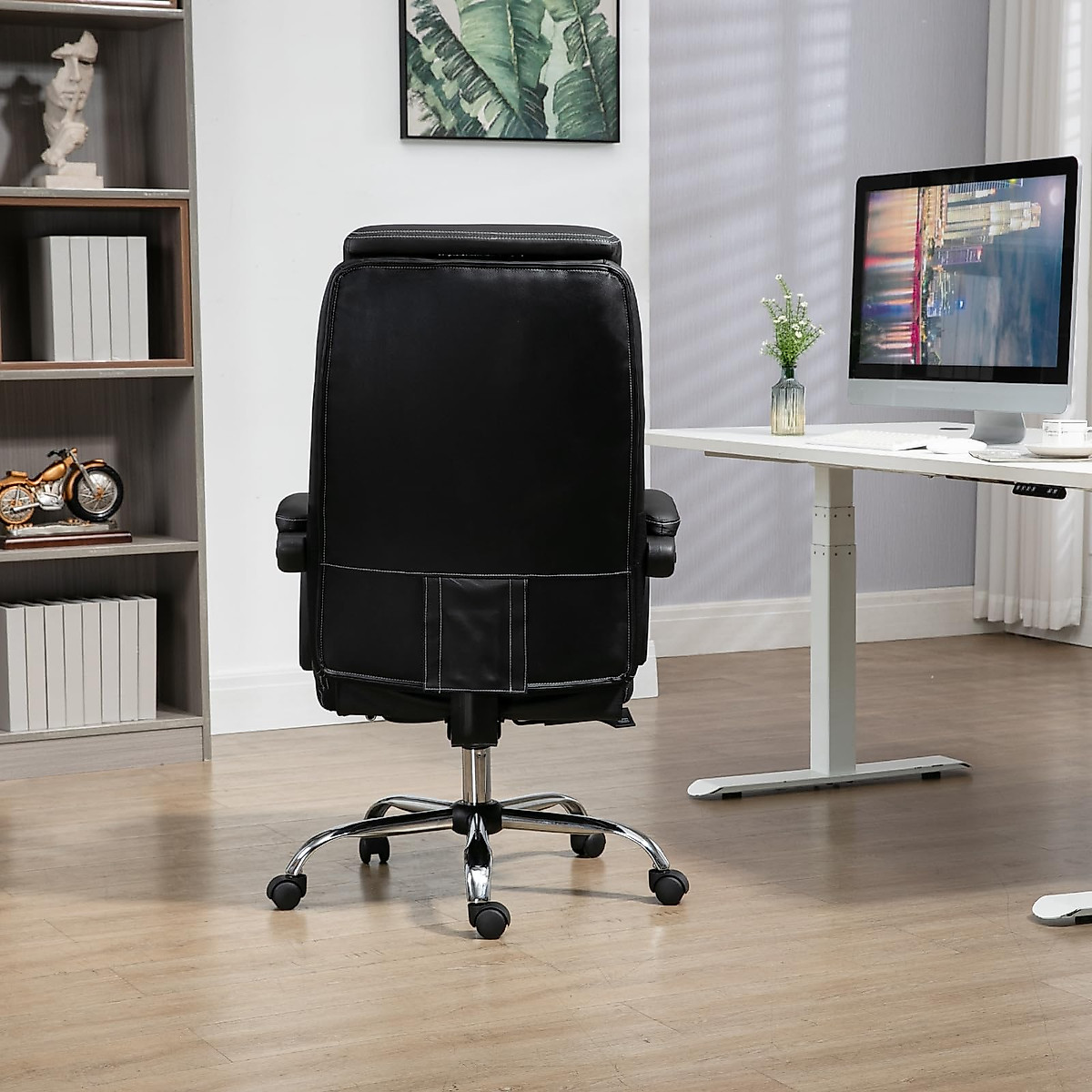 Massage Office Chair, Reclining Office Chair with Footrest, Ergonomic Office Chair with Lumbar Support, High Back Executive Office Chair, Height and Armrest Adjustable, 300lb Capacity