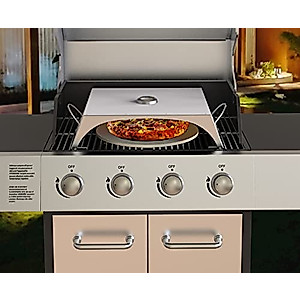 Grill Top Pizza Oven Kit, Outdoor Stainless Steel Pizza Maker with 15" Cordierite Pizza Baking Stone, Pizza Peel, Pizza Roller Cutter, Built-in Thermometer