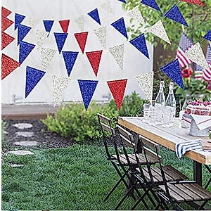Decor365 Red Blue Silver/White National Day Patriotic Triangle Flag Banner Fourth/4th of July USA American Independence Day Celebration Party Garland Hanging Decoration for Birthday/Baby Shower