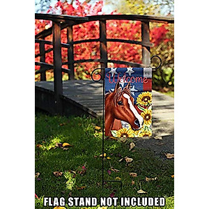 Toland Home Garden 1112217 Sunflower Horse Patriotic Flag 12x18 Inch Double Sided Patriotic Garden Flag for Outdoor House Flower Horse Flag Yard Decoration