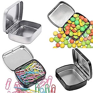 9 Pack Metal Rectangular Hinged Tin Boxes with Lid,2.4x1.8x0.6 Inch, Containers Portable Box for Small Storage Kit Home Organizer,Black,White,Silver Model 604715