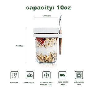 ZCXQM Overnight Oats Containers with Airtight Lids and Spoon, 10 oz Glass Oatmeal Mason Jars for Cereal Yogurt and Parfait ,Set of 2,(White)