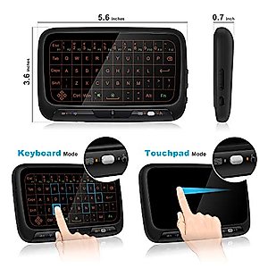 ILEBYGO 2.4Ghz Mini Wireless Keyboard Touchpad Combo with 3 Level Backlit Rechargeable Full Screen Remote Control for Android TV Box, Projector, IPTV, HTPC, PC, Laptop