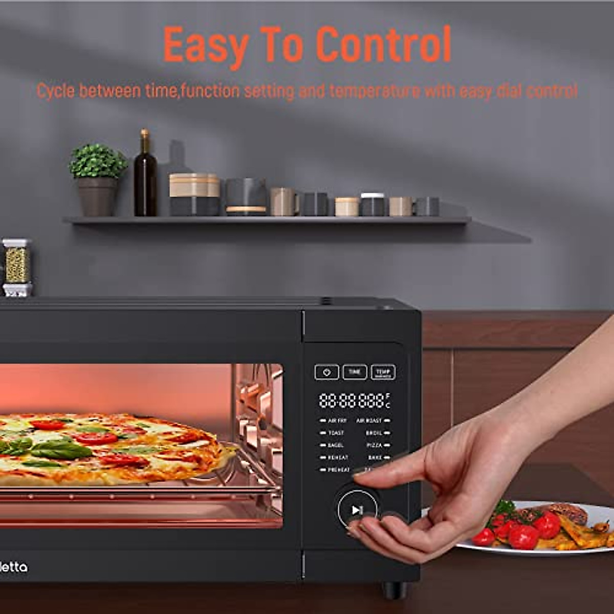 Air Fryer Toaster Oven Combo, Fabuletta 10-in-1 Countertop Convection Oven, Oil-Less Air Fryer Oven Fit 13" Pizza, 9 Slices Toast, 5 Accessories, 1800W, Dehydrate, Reheat, Bake (Black)