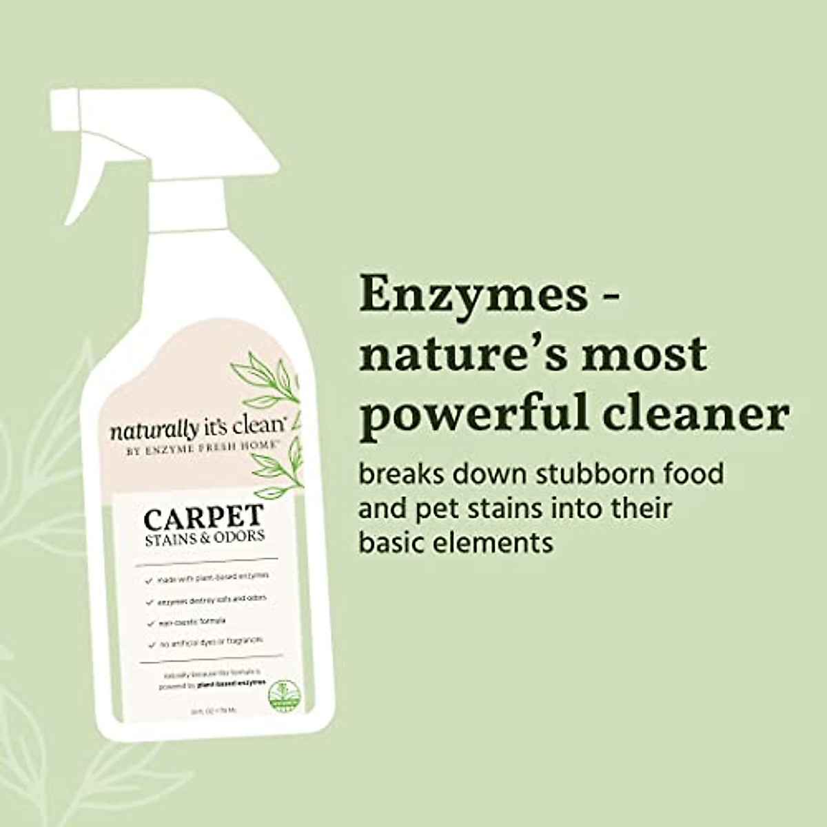 naturally it's clean Carpet Stains & Odors Cleaner; Plant Based Enzyme Safely Cleans Pet/Food Stains, Grease & Ink from Carpets, Rugs, Upholstery & Drapery, 24oz Spray Bottle x 2 Pack