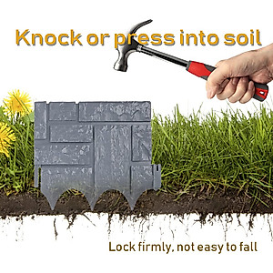 Covoeak Garden Edging Flower Border Fence Plastic Imitation Stone Brick for Decorative Outdoor Lawn Patio Courtyard (6 Pack, Gray)