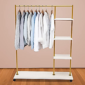 PIAOCAIYIN Garment Rack, Rolling Clothes Organizer with Wheels, Square Clothes Rack Display Holder, Gold Metal Storage Shelf, Portable Clothing Garment Rack for Home Store Wedding