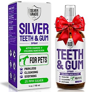 SILVER GRADE Teeth & Gum Spray for Dogs and Cats ● Dental Formula for Dog Mouth Rinse & Cat Mouth Care ● Cat & Dog Fresh Breath, Clean Teeth, No Pain Or Burning ● Dog Plaque and Tartar Remover (4 Oz)