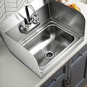 Giantex Stainless Steel Hand Washing Sink, Wall Mount Hand Sink with Faucet, Side Splash, Stainer, Two Temperature Water Inlet, 17" x 15" Commercial Hand Sink for Restaurant, Kitchen
