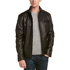 Cole Haan Men's Smooth Lamb Leather Moto Jacket, Black, Large