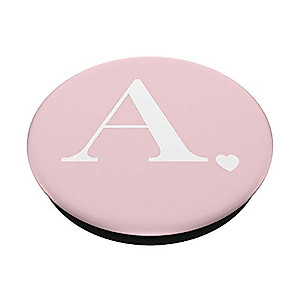 Light Pink White Monogram Letter A Initial Heart Design PopSockets Swappable PopGrip
