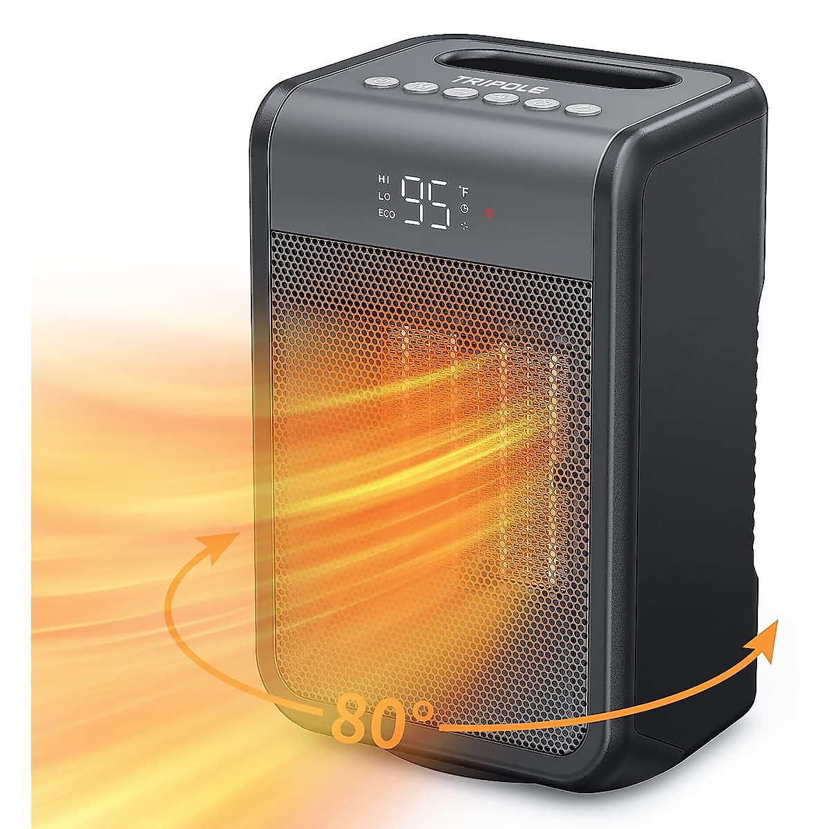 TriPole Space Heater Portable Electric Heater with Thermostat, 80° Oscillating Small Space Heaters for Indoor Use, 1500W Fast Heating PTC Ceramic Heater for Bedroom Office Desk, 1-12H Timer, ECO Mode