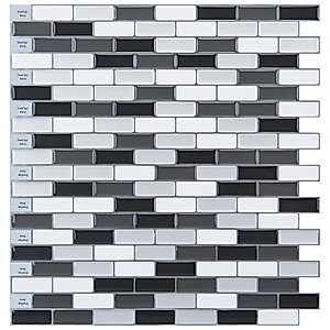Art3d Peel and Stick Wall Tile for Kitchen/Bathroom Backsplash, 12"x12", Black-White (6 Pack)